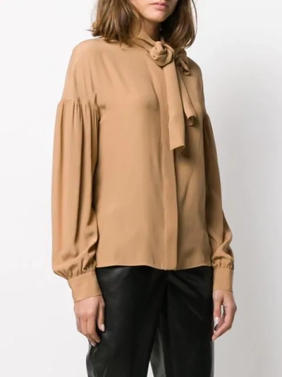 Pinko Pussy Bow Blouse In Brown Modesens