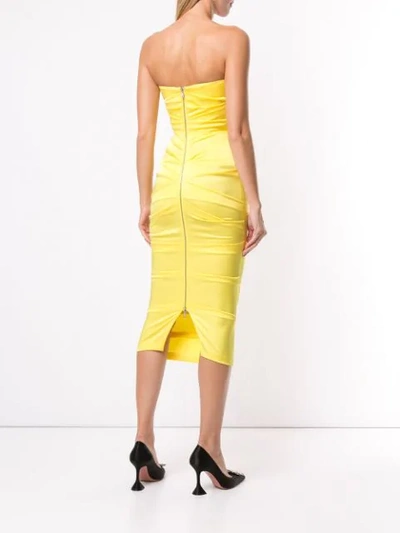 Alex Perry Yellow Ace Strapless Ruched Satin Midi Janet