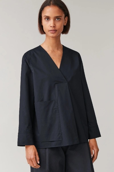 Cos Pleated Cotton Top In Blue | ModeSens