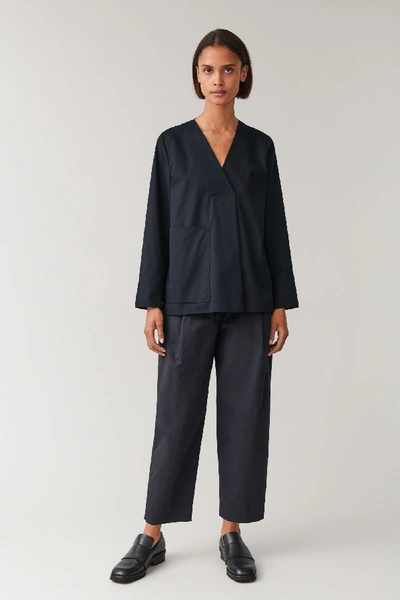 Cos Pleated Cotton Top In Blue | ModeSens