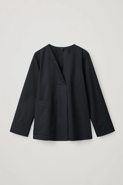 Cos Pleated Cotton Top In Blue | ModeSens