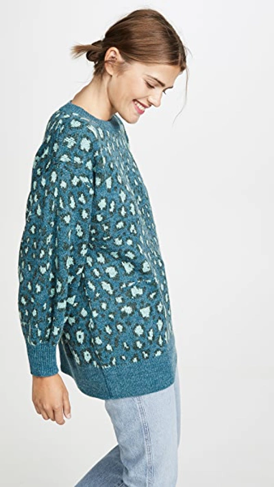 Farm Rio Green Leopard Knit Sweater | ModeSens