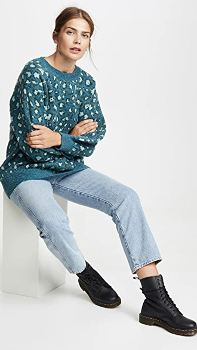 Farm Rio Green Leopard Knit Sweater | ModeSens