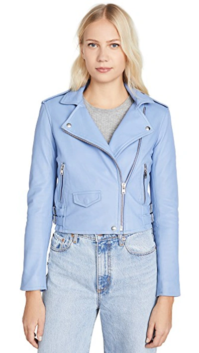 Iro Ashville Cropped Washed-leather Biker Jacket In Light Blue | ModeSens