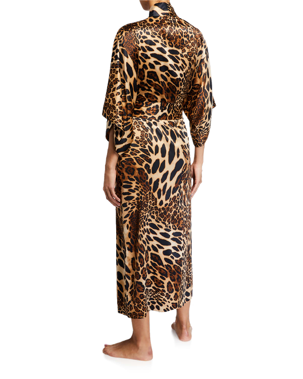 Natori Leopard Print Long Satin Robe In Cht Chestnut | ModeSens