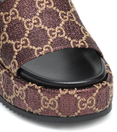 Gucci Angelina Logo-embellished Lamé Platform Slides In Purple | ModeSens