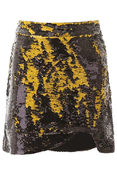 Ganni Sequined Woven Mini Skirt In Black,yellow | ModeSens