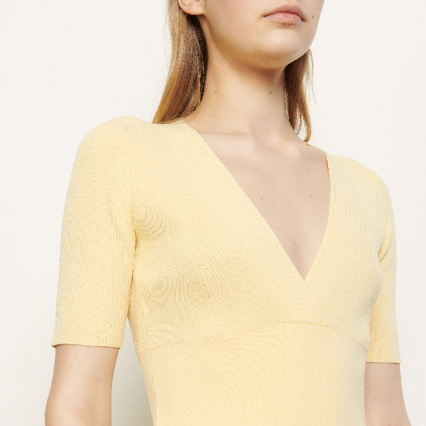 Sandro Cropped Sweater With Crossover Neckline In Yellow | ModeSens