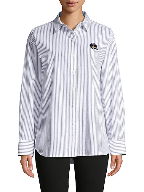 Karl Lagerfeld Karl Patch Pinstripe Shirt In White Black | ModeSens