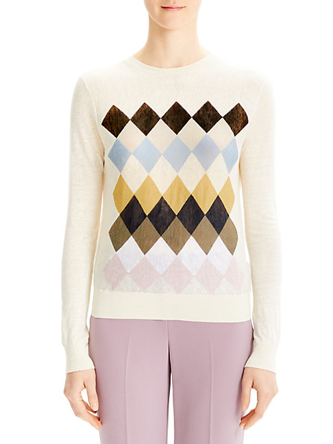 Theory Argyle Print Sweater In Parhcment Multi Modesens
