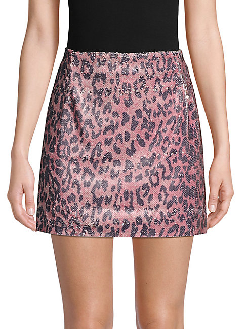 Free People Cheetah Print Sequin Mini Skirt In Pink Cheetah Modesens