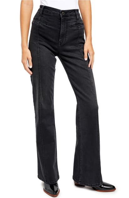 Free People Firecracker High Waist Flare Jeans In Stone Black | ModeSens
