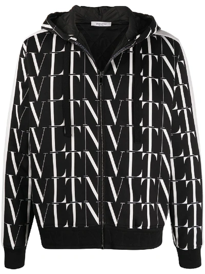 Valentino Vltn-print Hooded Jacket In Black | ModeSens
