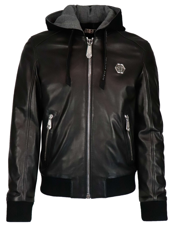Philipp Plein Bomber Hoodie Philipp Leather Jacket In Black | ModeSens