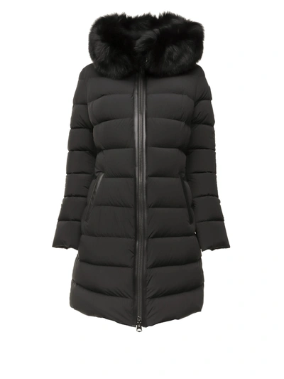 Mackage Calla Stretch Lightweight Down Jacket With Fur Ruff In Black ...