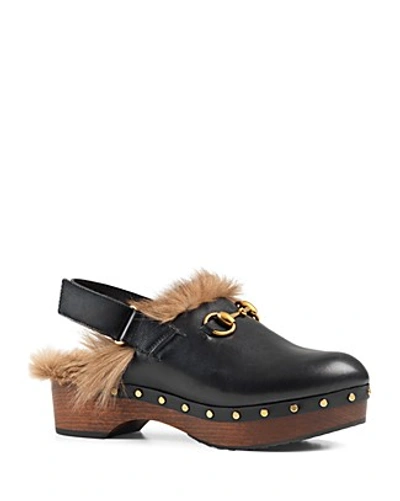 Gucci Black Amstel 55 Leather Fur Lined Clogs | ModeSens