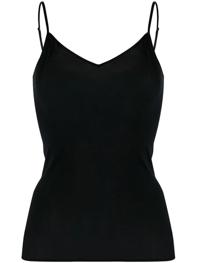 Hanro Cotton Seamless V-neck Spaghetti Camisole In Black | ModeSens
