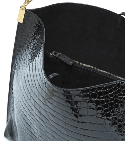 Saint Laurent Medium Suzanne Croc-embossed Leather Hobo Bag In Black ...