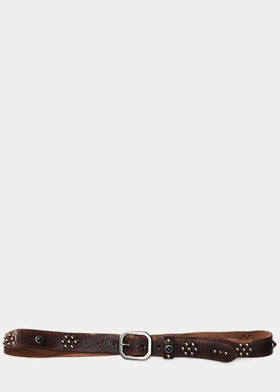 Double Rl Rasco Studded Leather Belt In Vintage Black | ModeSens