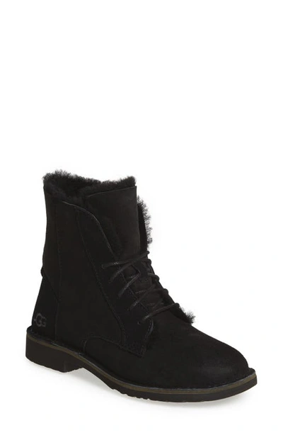 Ugg Quincy Leather And Sheepskin Lace Up Boots In Black | ModeSens