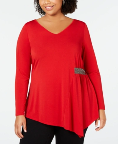 Belldini Black Label Plus Size Embellished Asymmetrical-hem Tunic In ...