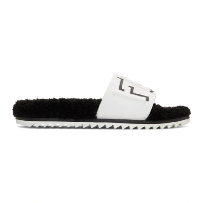 Fendi Shearling-lined Logo-embossed Rubber Slides In Black | ModeSens
