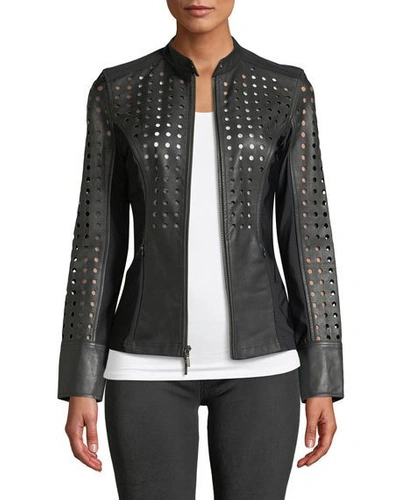 Anatomie Abigail Perforated Lamb Leather Motorcycle Jacket In Black ...