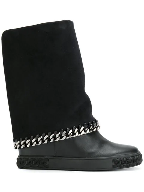 Casadei Concealed Platform Chain Boots In Black | ModeSens