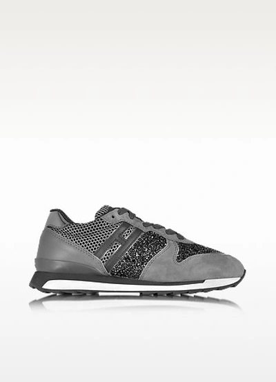 Hogan Rebel Running 261 Dark Gray Suede, Glitter And Metallic Leather W ...