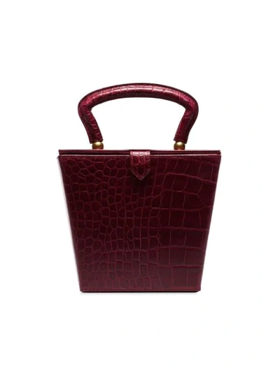 Staud Burgundy Red Sadie Mock Croc Leather Box Bag | ModeSens