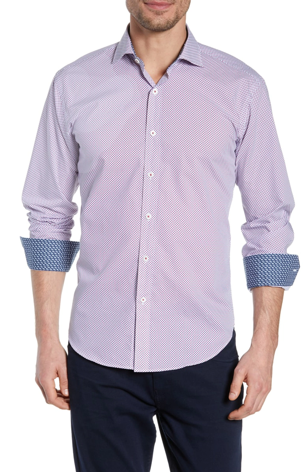 Bugatchi Shaped Fit Print Sport Shirt In Magenta | ModeSens