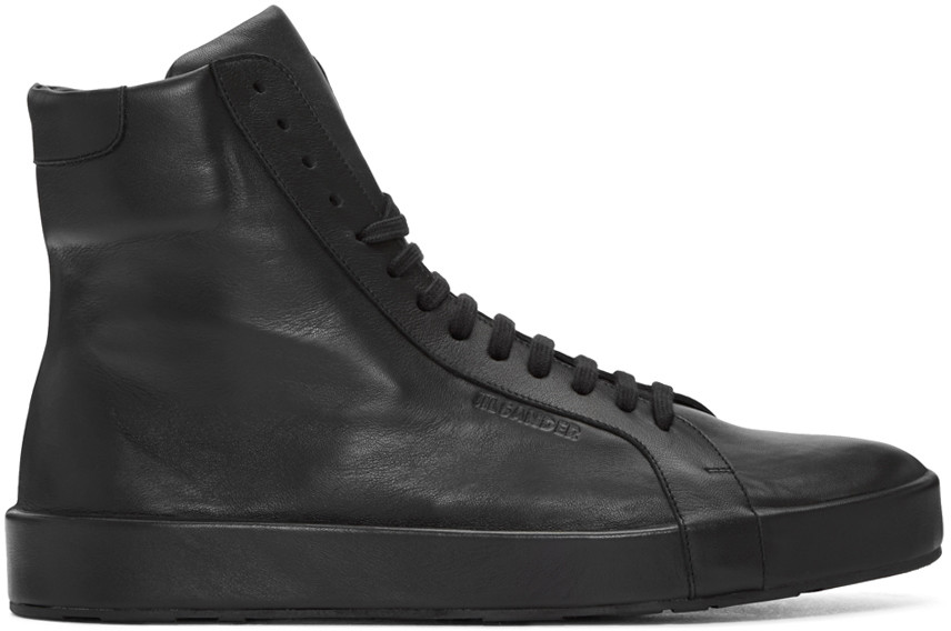 Jil Sander Black Leather High-top Sneakers | ModeSens