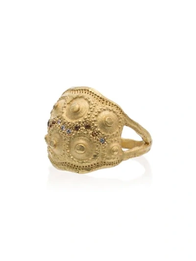 Orit Elhanati 18k Yellow Gold Shell Imprint Diamond Sapphire Ring In ...