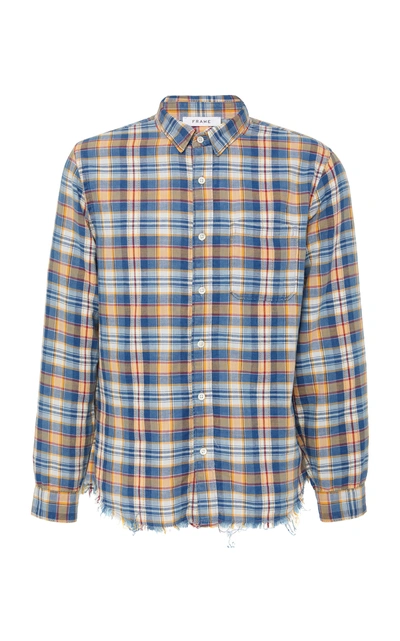Frame Frayed-hem Plaid Cotton Button-up Shirt In Blue | ModeSens
