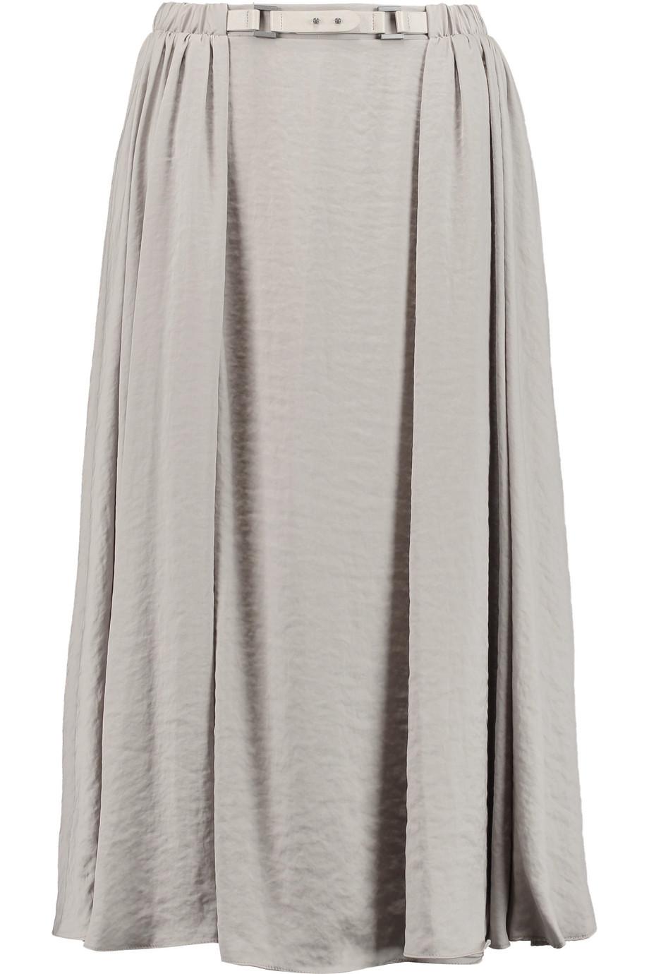 Halston Heritage Leather-trimmed Satin-twill Midi Skirt | ModeSens