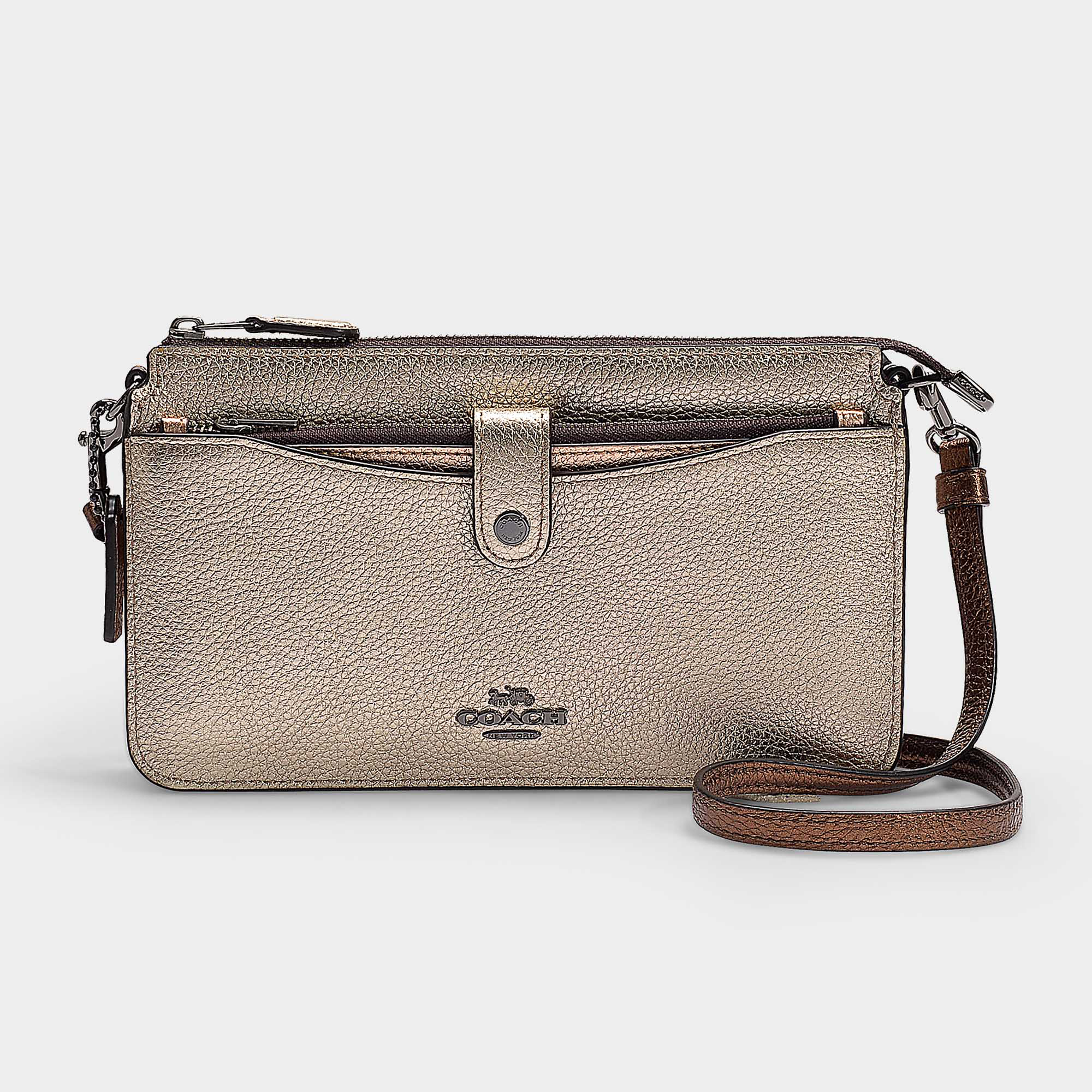 Coach | Metallic Colorblock Pop Up Messenger Bag In Platinum Calfskin ...