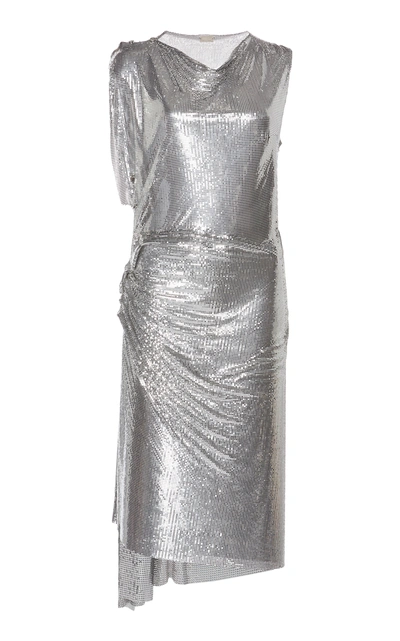 Rabanne Ruched Metallic Chain-link Dress In Silver | ModeSens