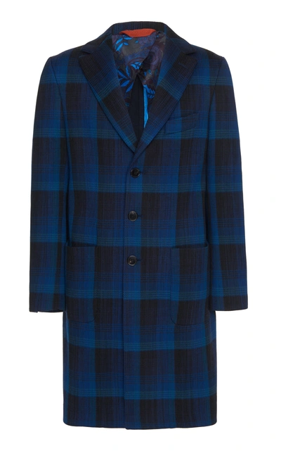 Missoni Plaid Overcoat In Blue | ModeSens