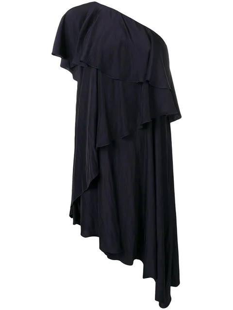 Lanvin Asymmetric Ruffle Trim Dress In Blue Modesens