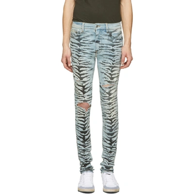 Amiri Destruction Slim-fit Faded Tiger-print Skinny Jeans In Ils Indigo ...