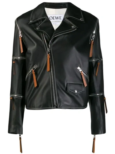 Loewe Zip Pull Biker Jacket In Black | ModeSens