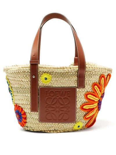Loewe Flowers Large Raffia And Leather Basket Bag In Natural/tan | ModeSens