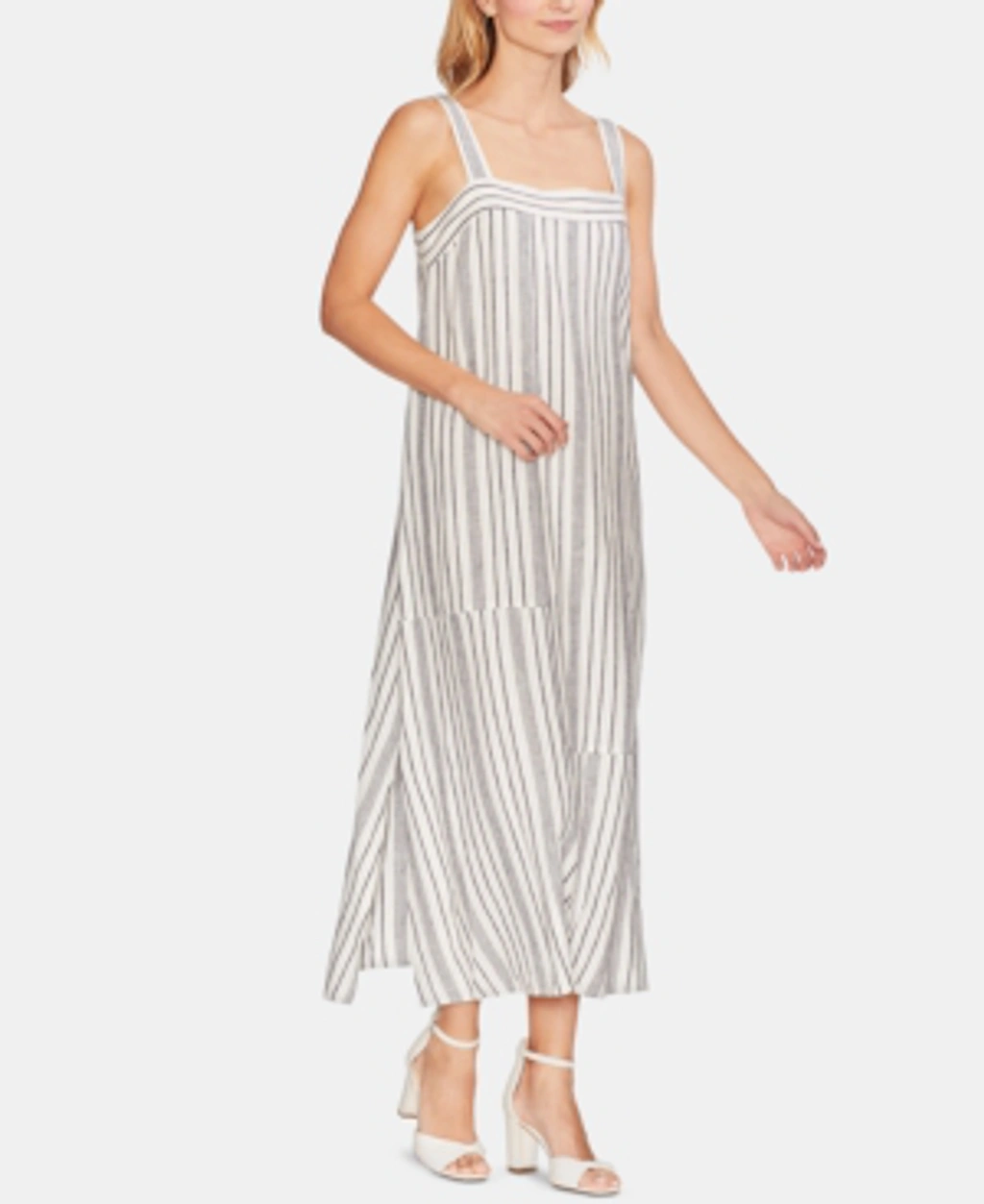 Vince Camuto Striped Square-neck Maxi Dress In Ultra White | ModeSens