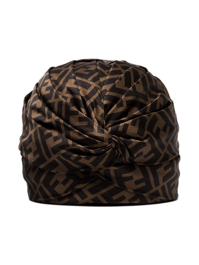 Fendi Logo Silk Turban In Brown | ModeSens