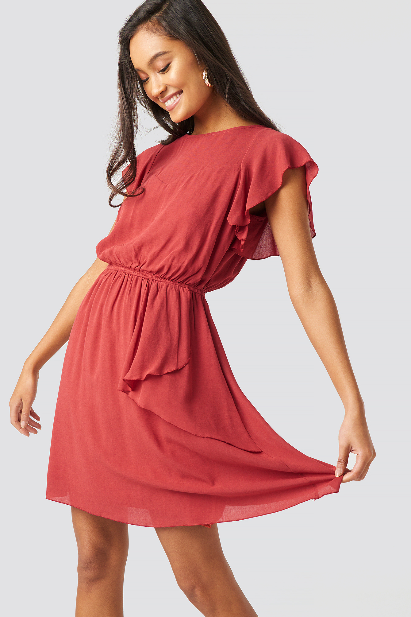 Trendyol Pleated Mini Dress - Red | ModeSens
