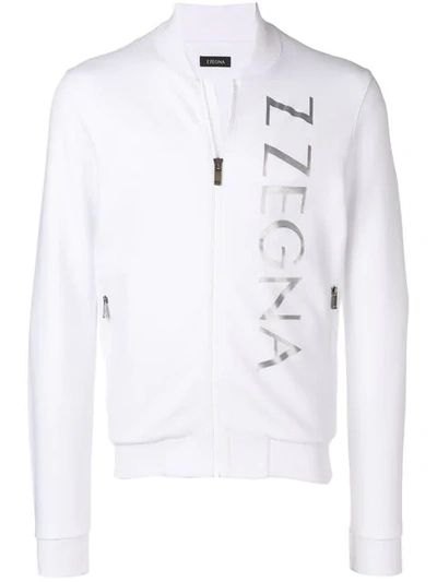 Z Zegna Logo Print Zipped Sweatshirt In White | ModeSens