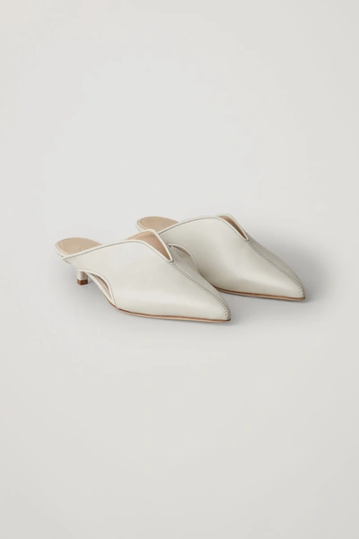 Cos Leather Kitten-heel Mules In Grey | ModeSens