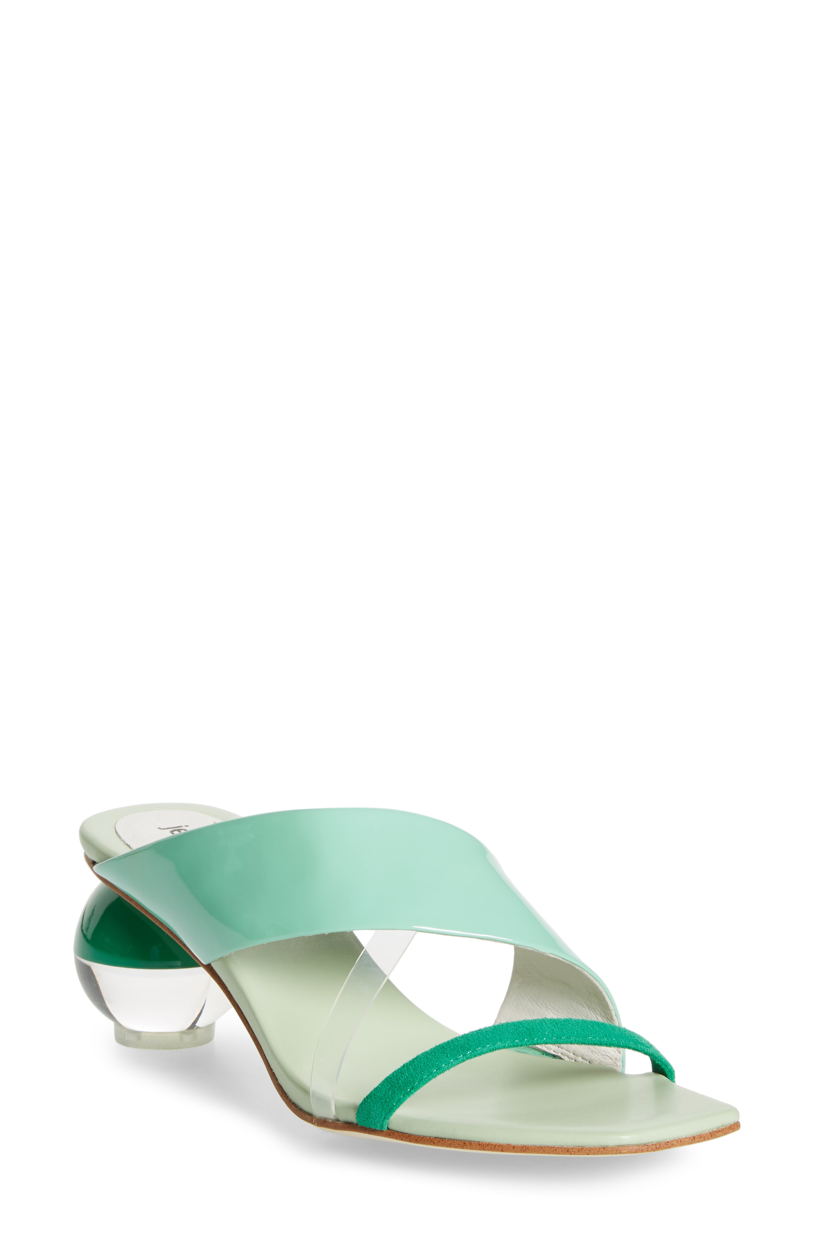 Jeffrey Campbell Laterall Ball Heel Slide Sandal In Green Patent ...