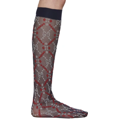 Gucci Gg Logo-jacquard Knee-high Socks In Navy | ModeSens