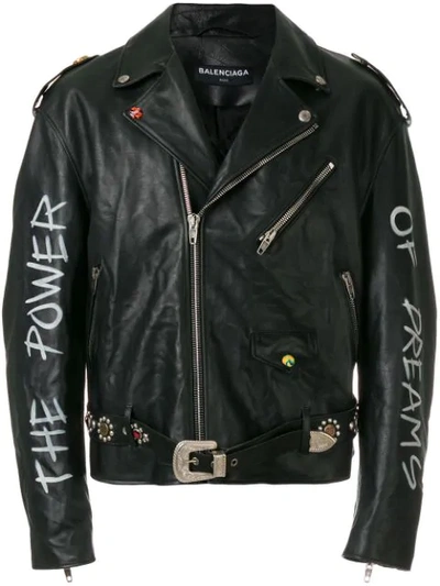 Balenciaga Painted Effect Leather Biker Jacket In Black | ModeSens